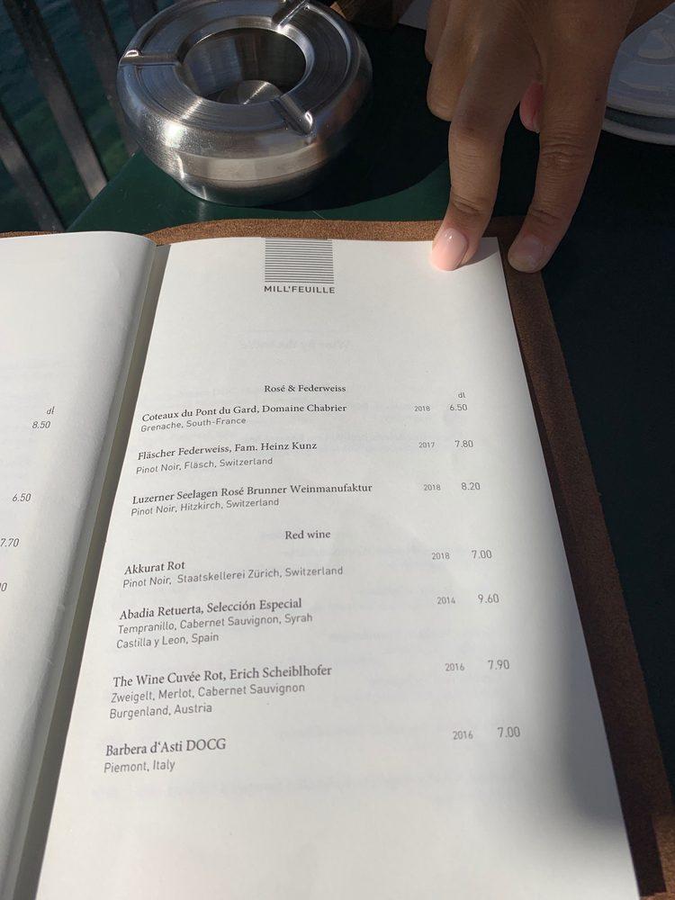 Menu at Mill'Feuille, Lucerne