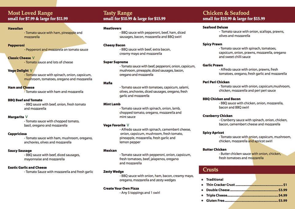 Menu at Pizza Zone pizzeria, Te Kuiti