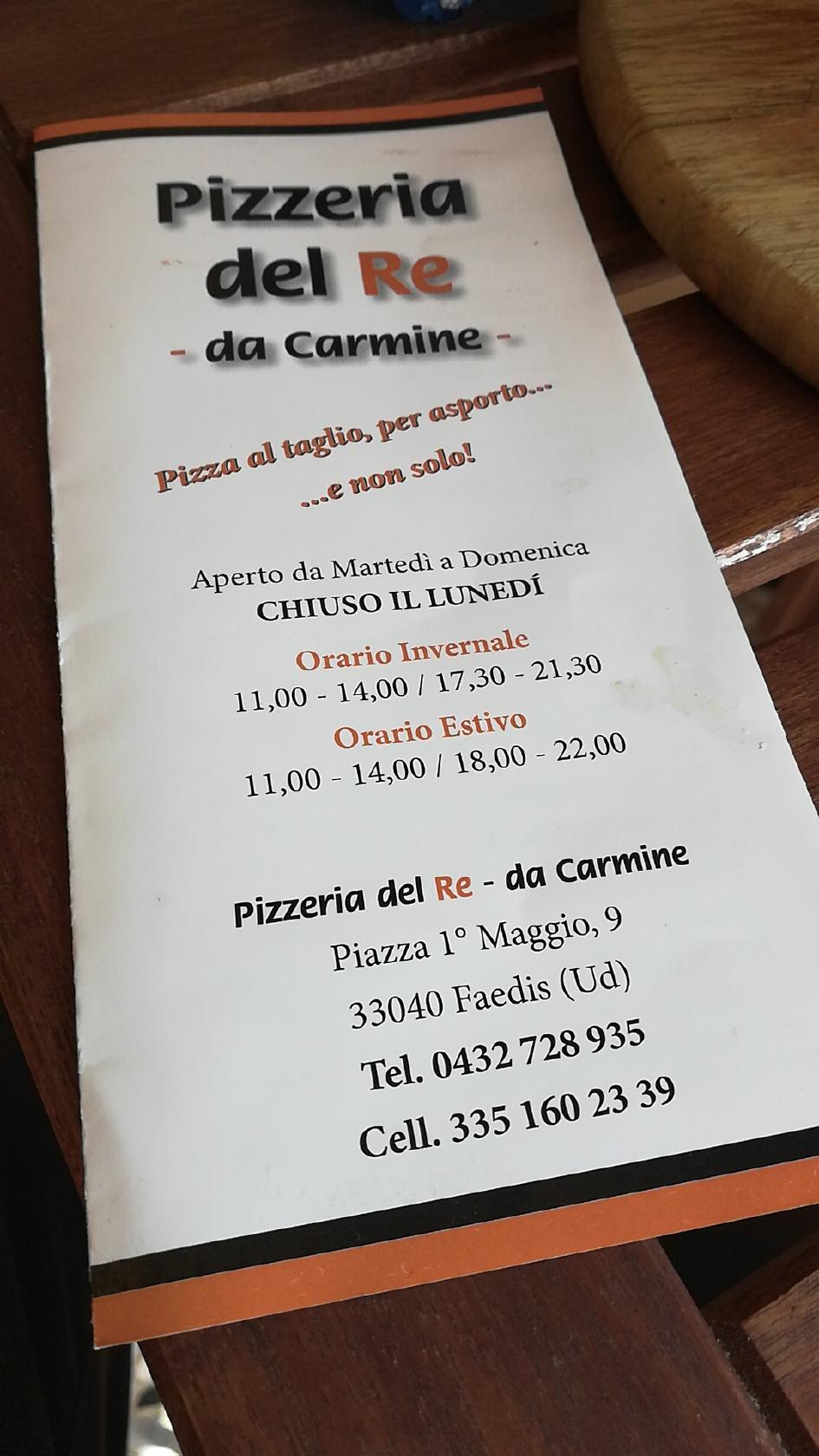 Menu at Pizzeria del Re di Amato Carmine, Faedis