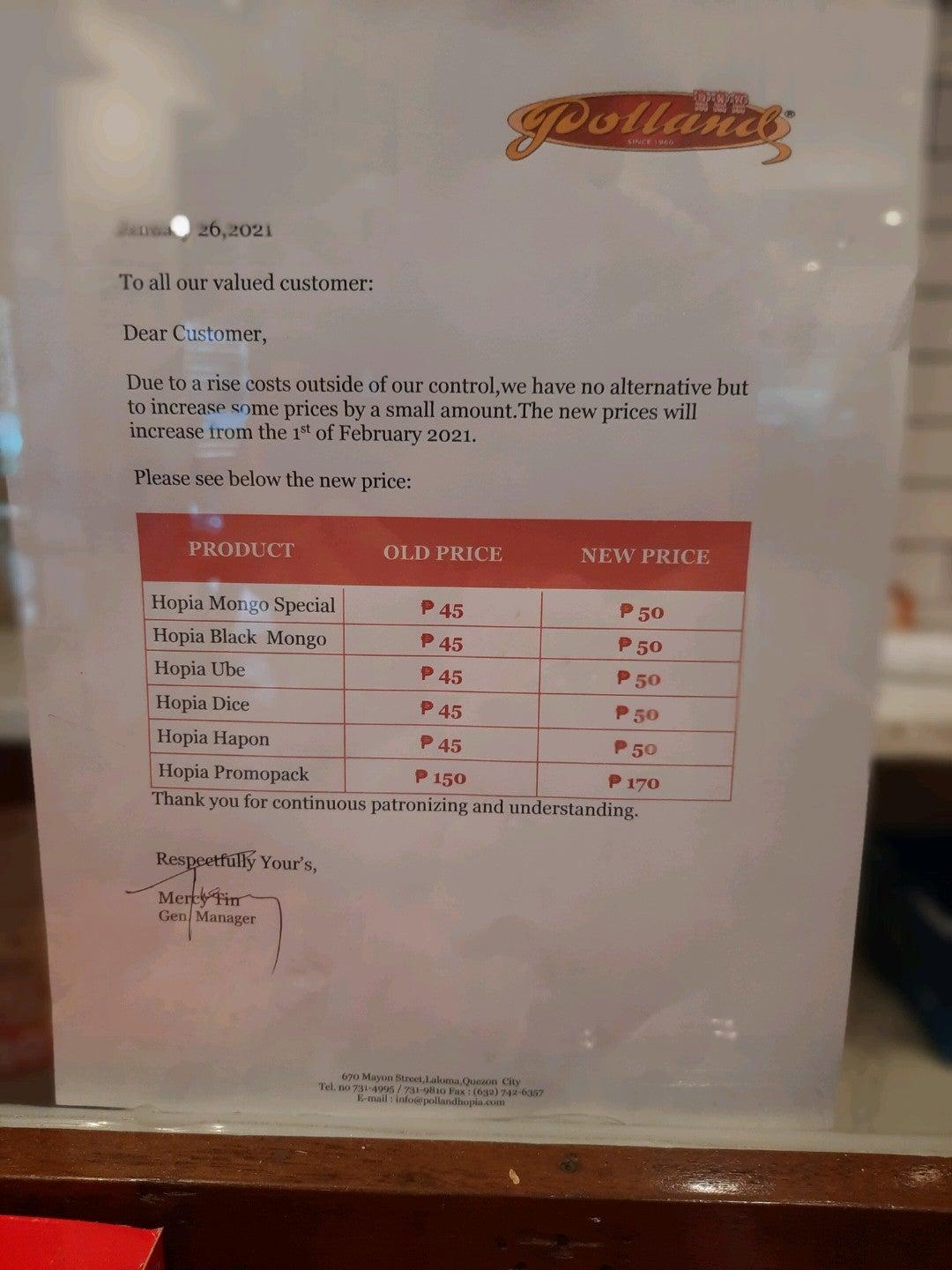 Menu at Polland Hopia And Bakery, Manila, 209 Escolta Street Corner ...