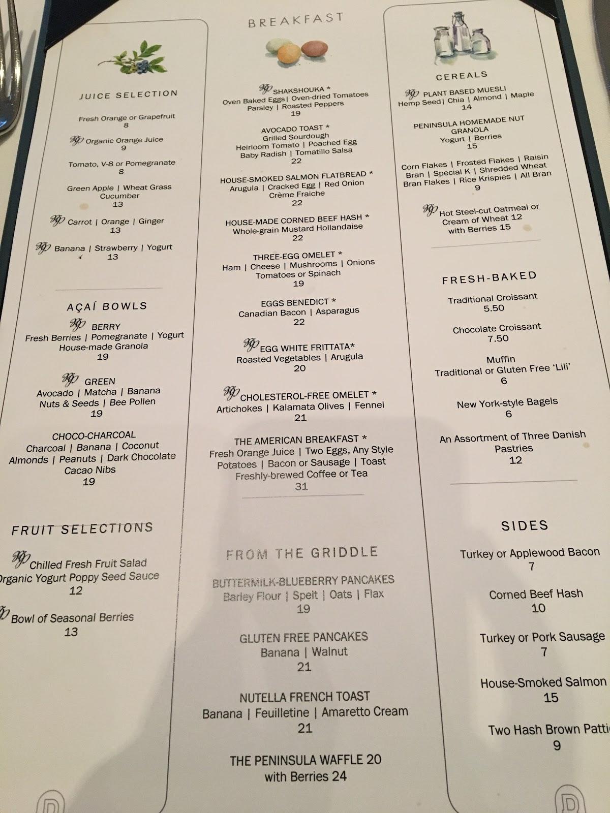 Menu at The Belvedere restaurant, Beverly Hills