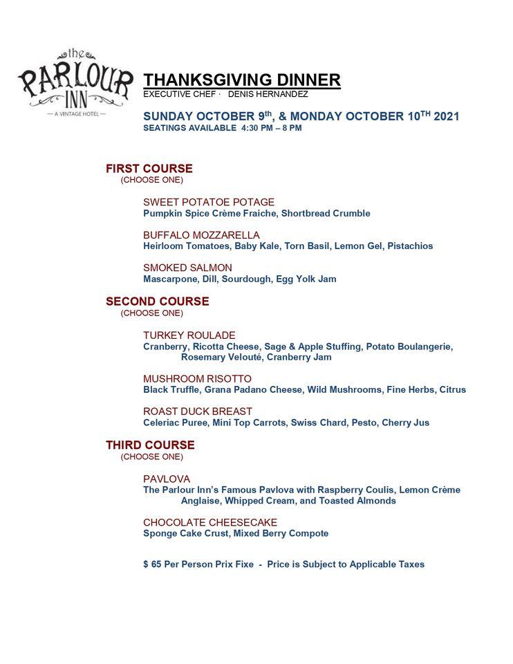 Menu at The Parlour Inn Restaurant, Stratford