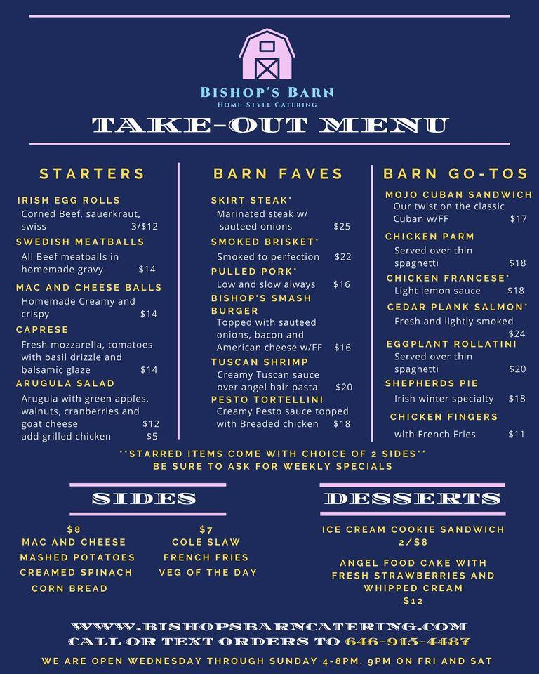 Menu at Bishop’s Barn Catering, New York City