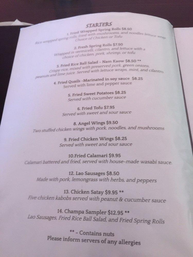 Menu at Champa Garden Restaurant, San Francisco, 613 Faxon Ave