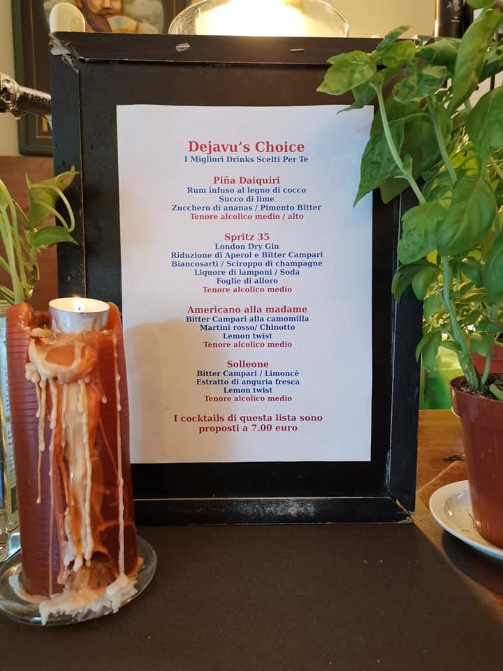 Menu at Déjà Vu restaurant, Palermo