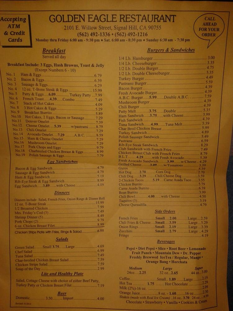 Menu at Golden Eagle Restaurant, Signal Hill