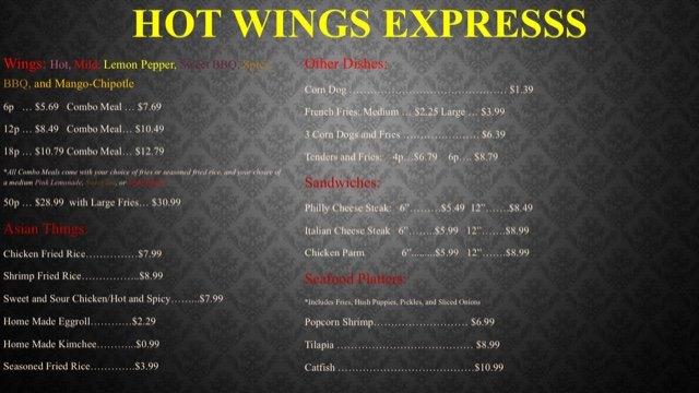 Carta de comida rápida Hot Wings Express, Phenix City