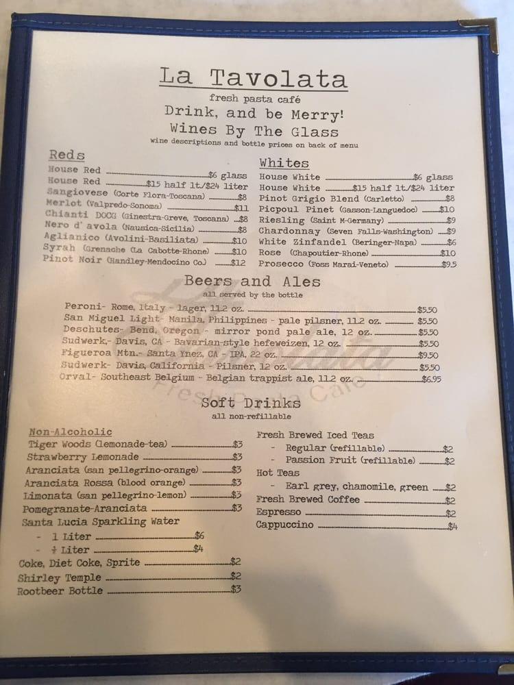 Menu at La Tavolata restaurant, Artesia