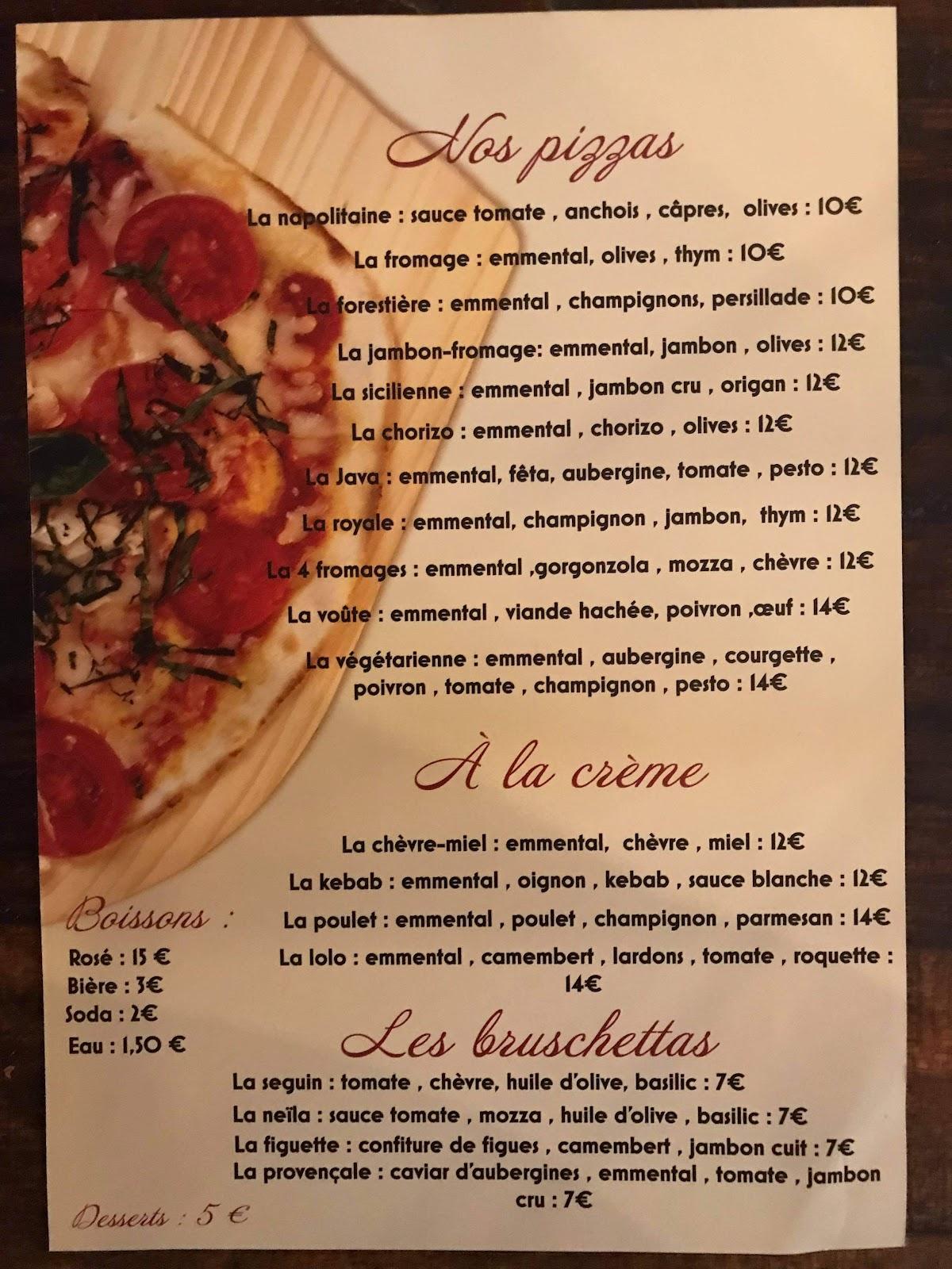 Menu au La Voûte restaurant, Sisteron