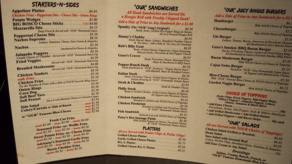 Menu at Our Gang's Lounge pub & bar, Sharon