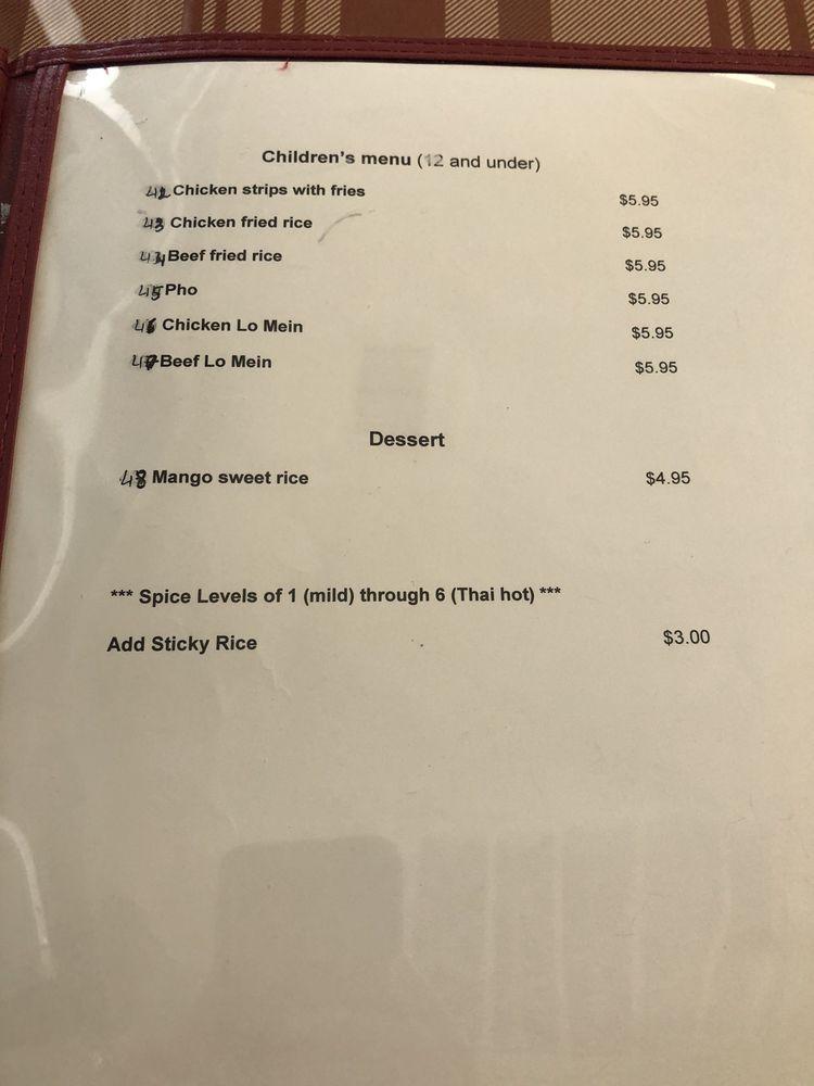 Menu at Thai Taste restaurant, Tulsa