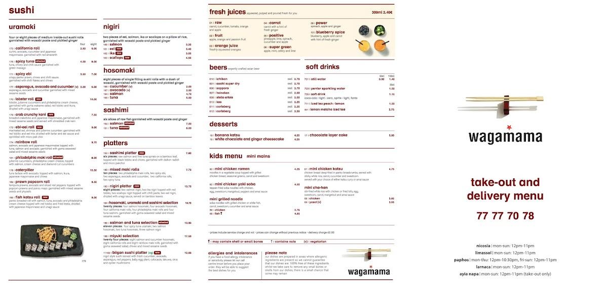 Menu at wagamama Ayia Napa, Ayia Napa, Ayia Napa