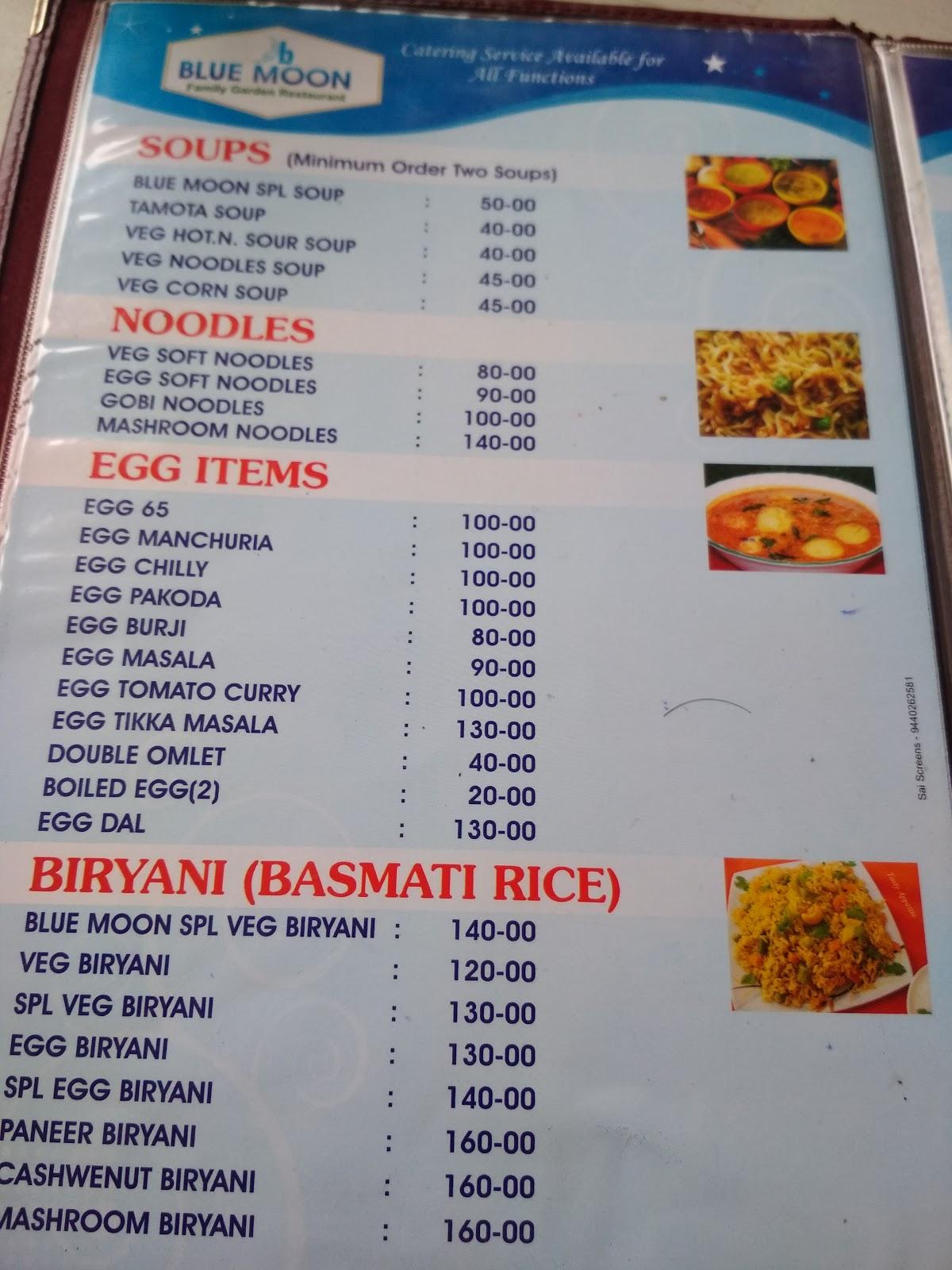 Menu at Blue Moon Veg/Egg Family Garden Restaurant, Kurnool