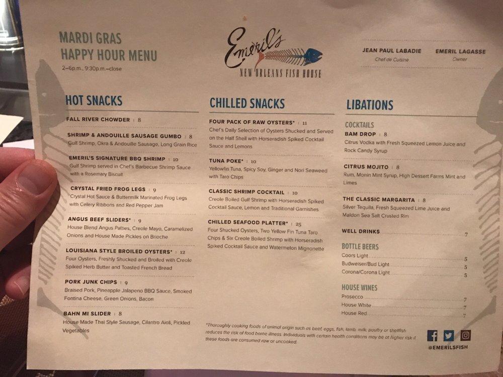 Menu at Emeril's New Orleans Fish House pub & bar, Las Vegas