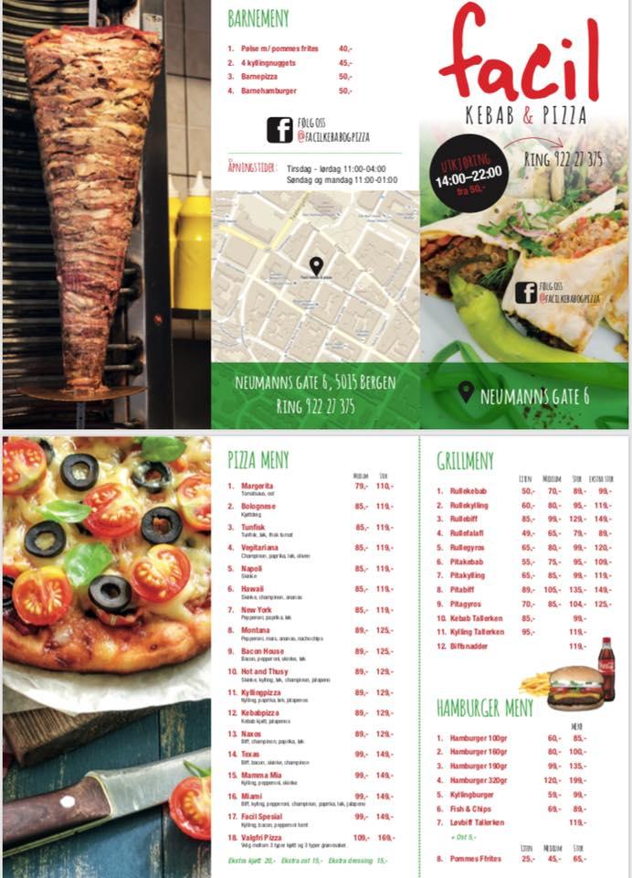 Carta del restaurante Facil Kebab, Bergen
