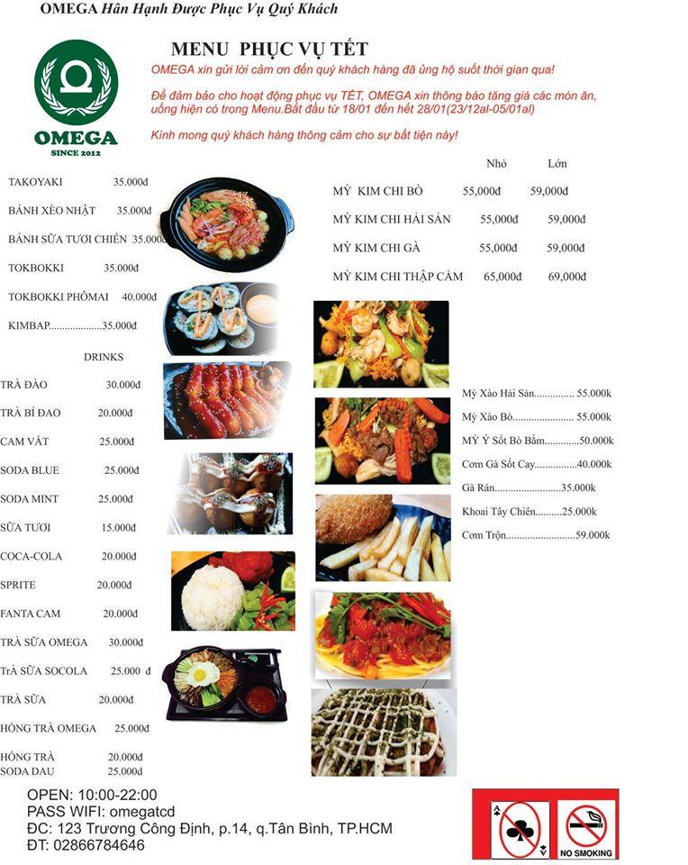 Menu at MỲ CAY OMEGA restaurant, Ho Chi Minh City