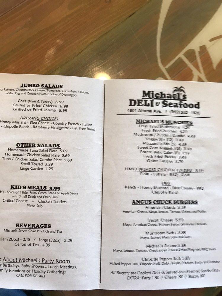Menu at Michael's Deli restaurant, Brunswick
