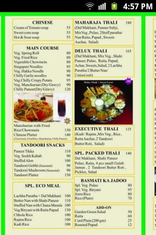 Menu at Moolchand's, New Delhi, Building No