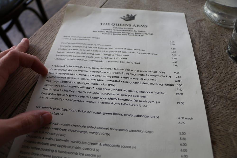 Menu at The Queens Arms pub & bar, London, 11 Warwick Way