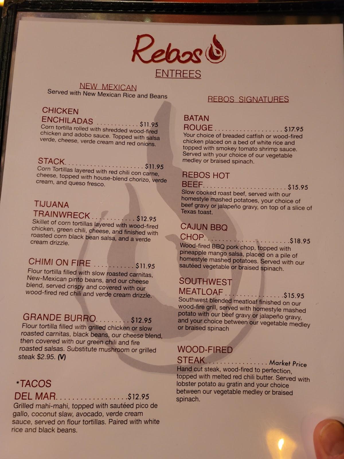 Menu at Rebos pub & bar, Sioux City