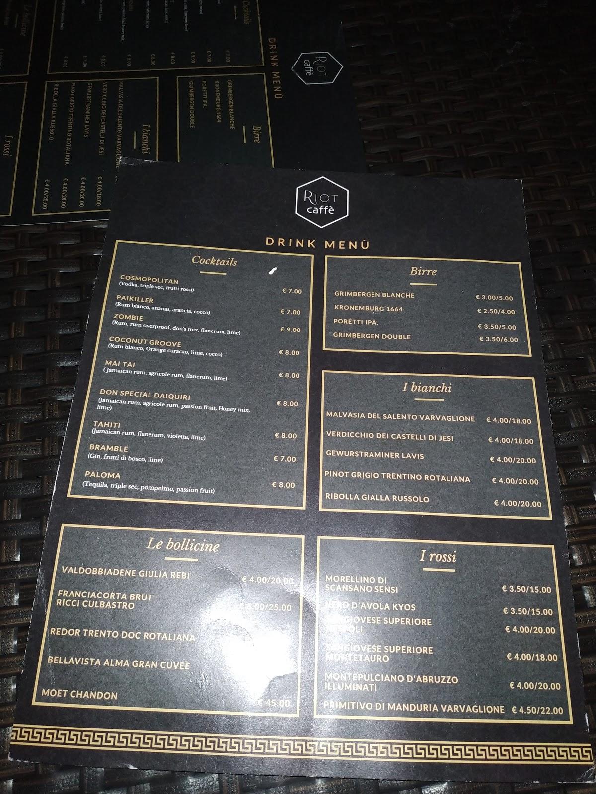 Menu da Riot pub & bar, Cesena