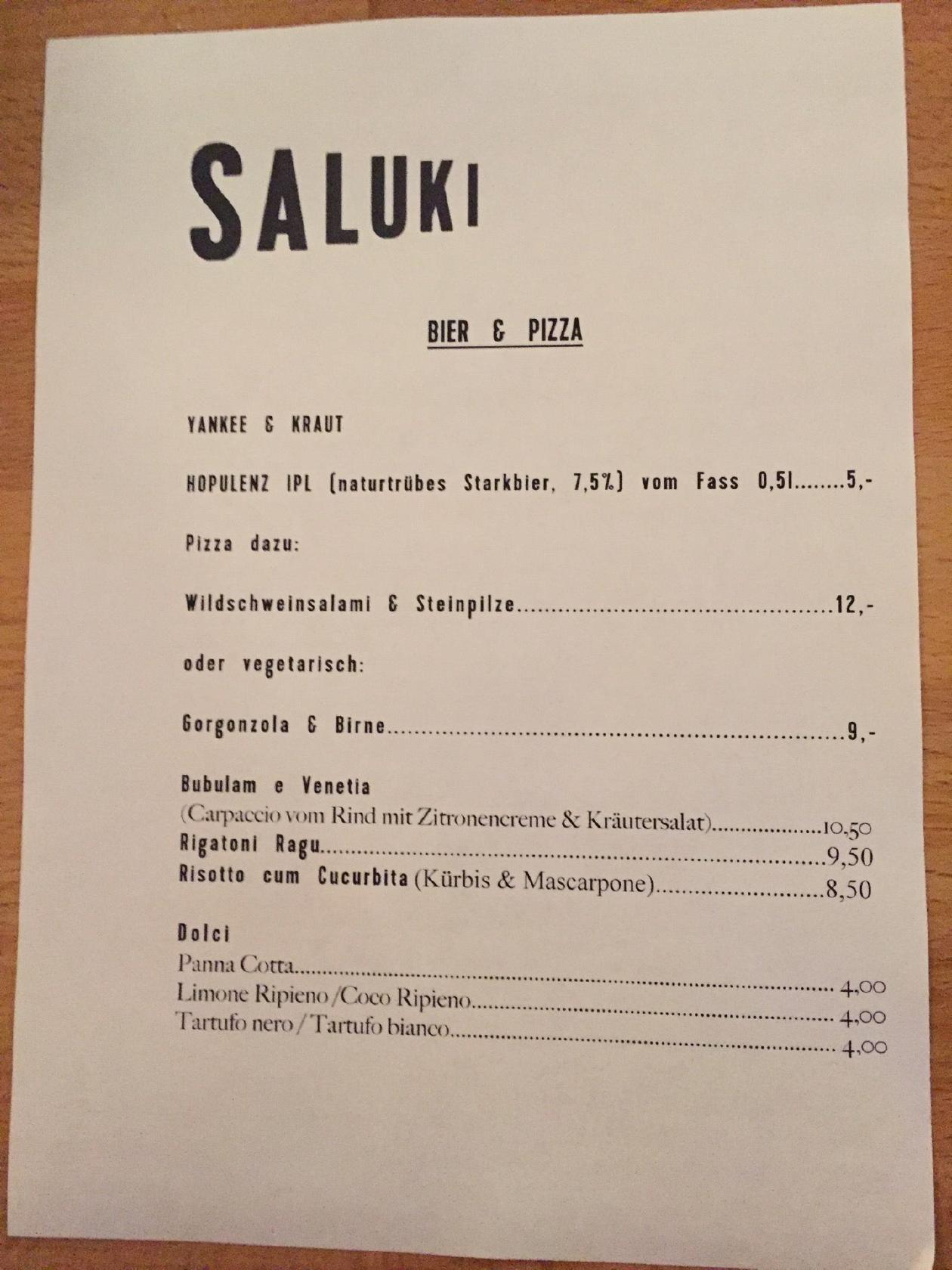 Speisekarte von Saluki pizza, München