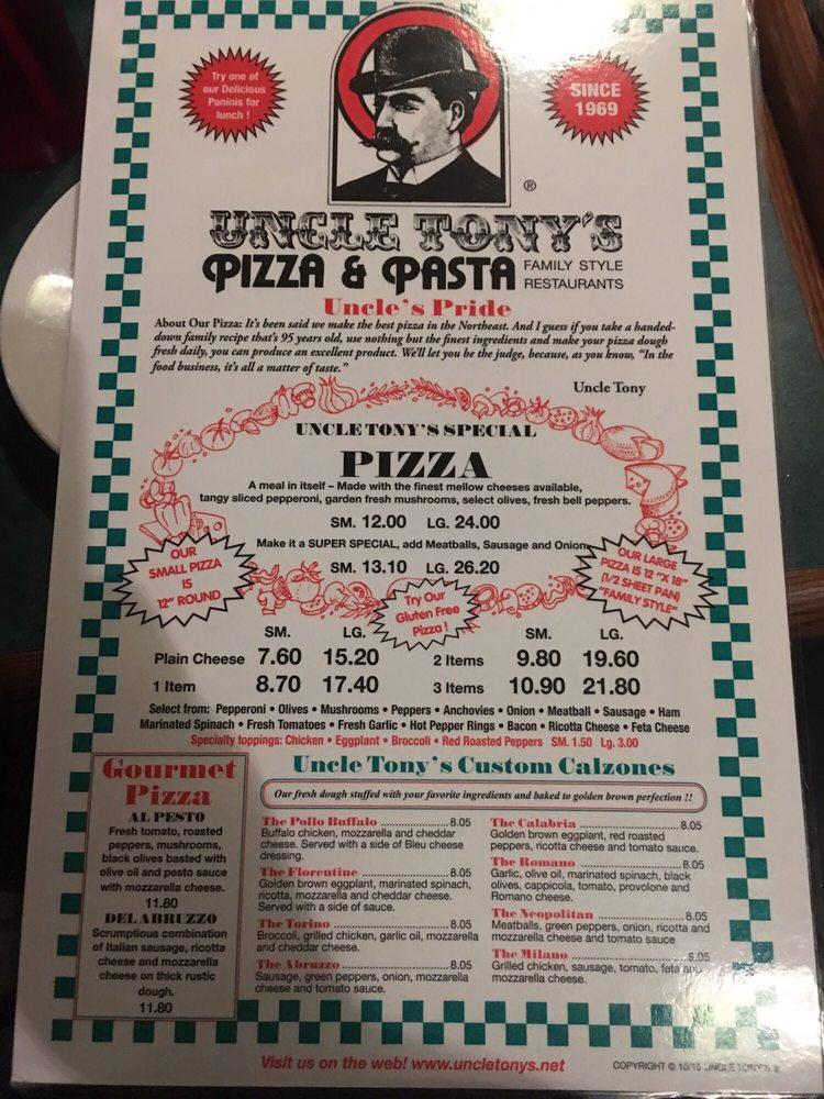 Menu at Uncle Tony's Pizza & Pasta pizzeria, Johnston