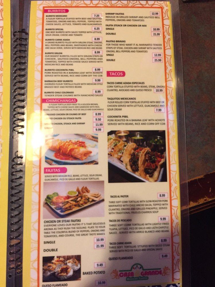 Menu at Casa Grande restaurant, Poplar Bluff, N Westwood Blvd
