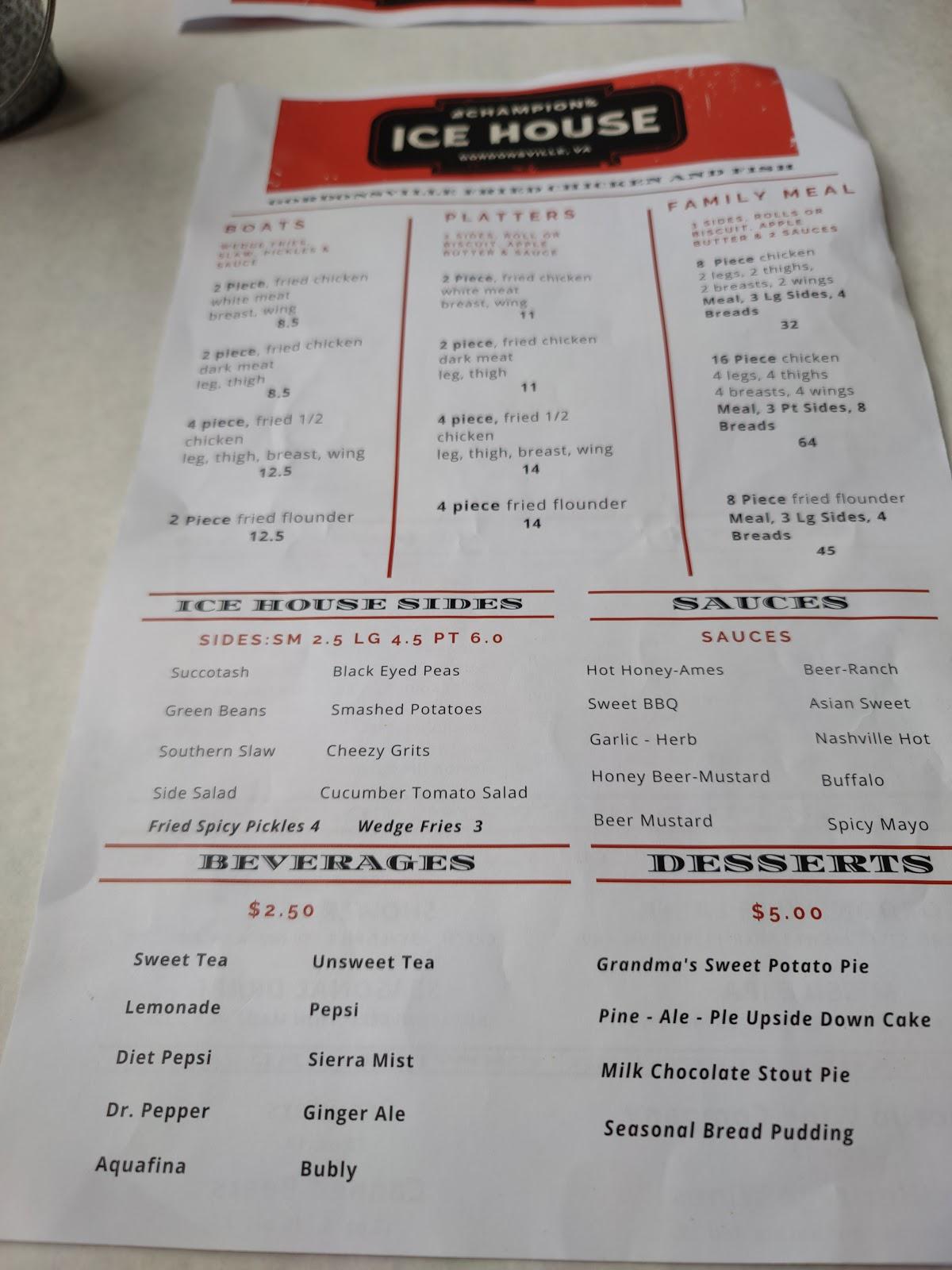 Menu at Gordonsville Ice House restaurant, Gordonsville