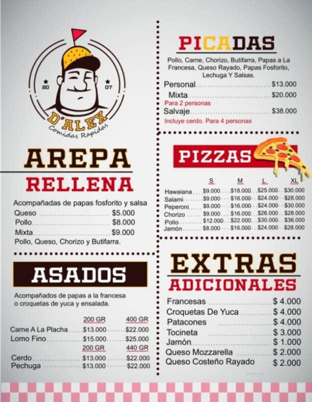 Menu at D' Alex Comidas restaurant, Cartagena