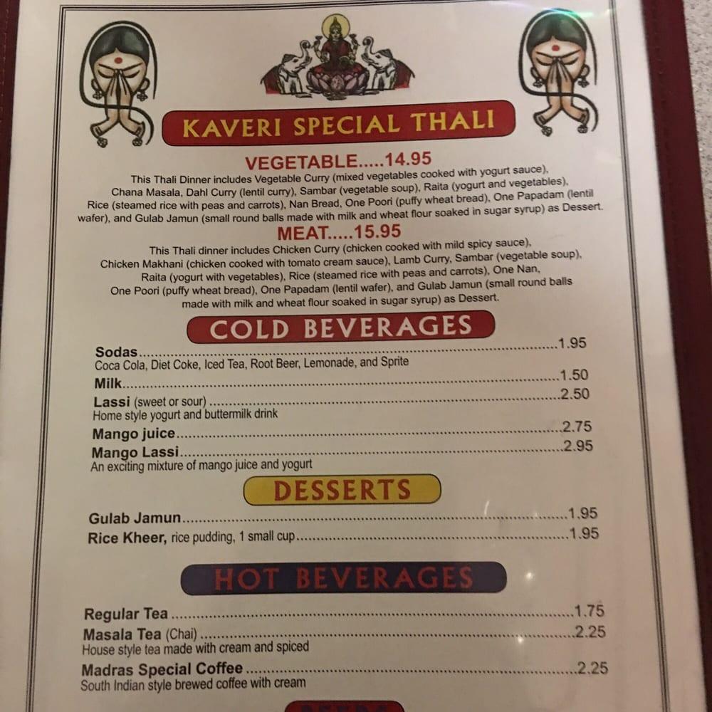 Menu at Kaveri Madras Cuisine restaurant, Sacramento