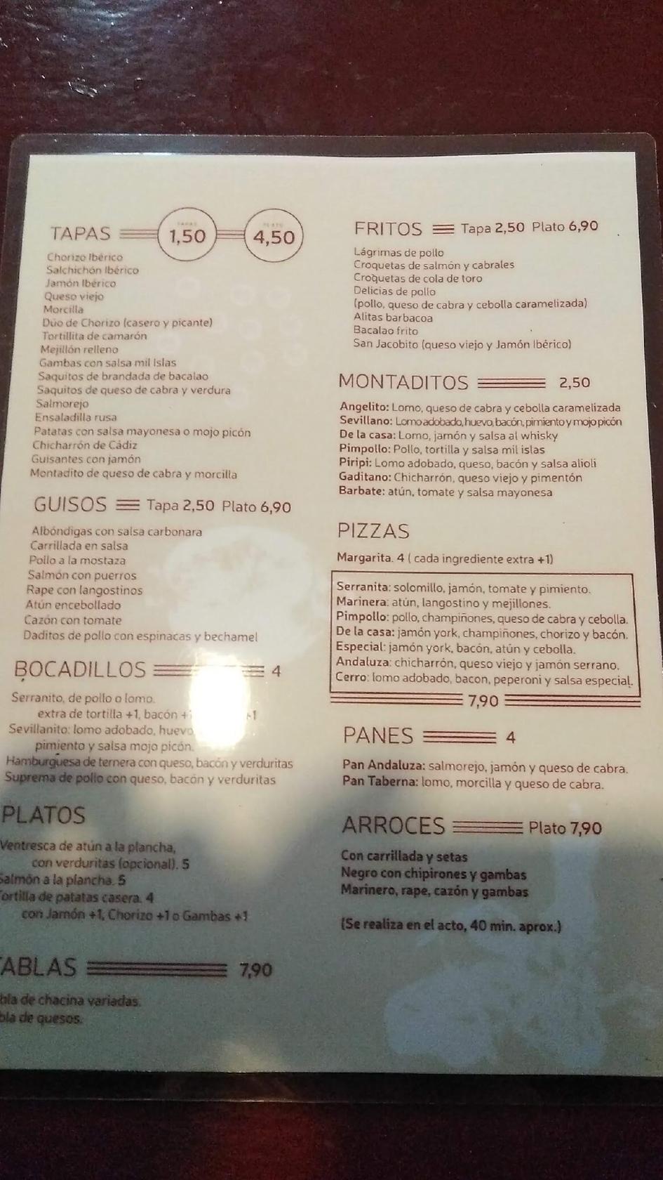 Menu at Meson Casa Angel restaurant, Seville
