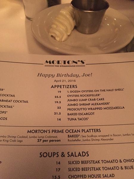 Menu at Morton's The Steakhouse, Troy