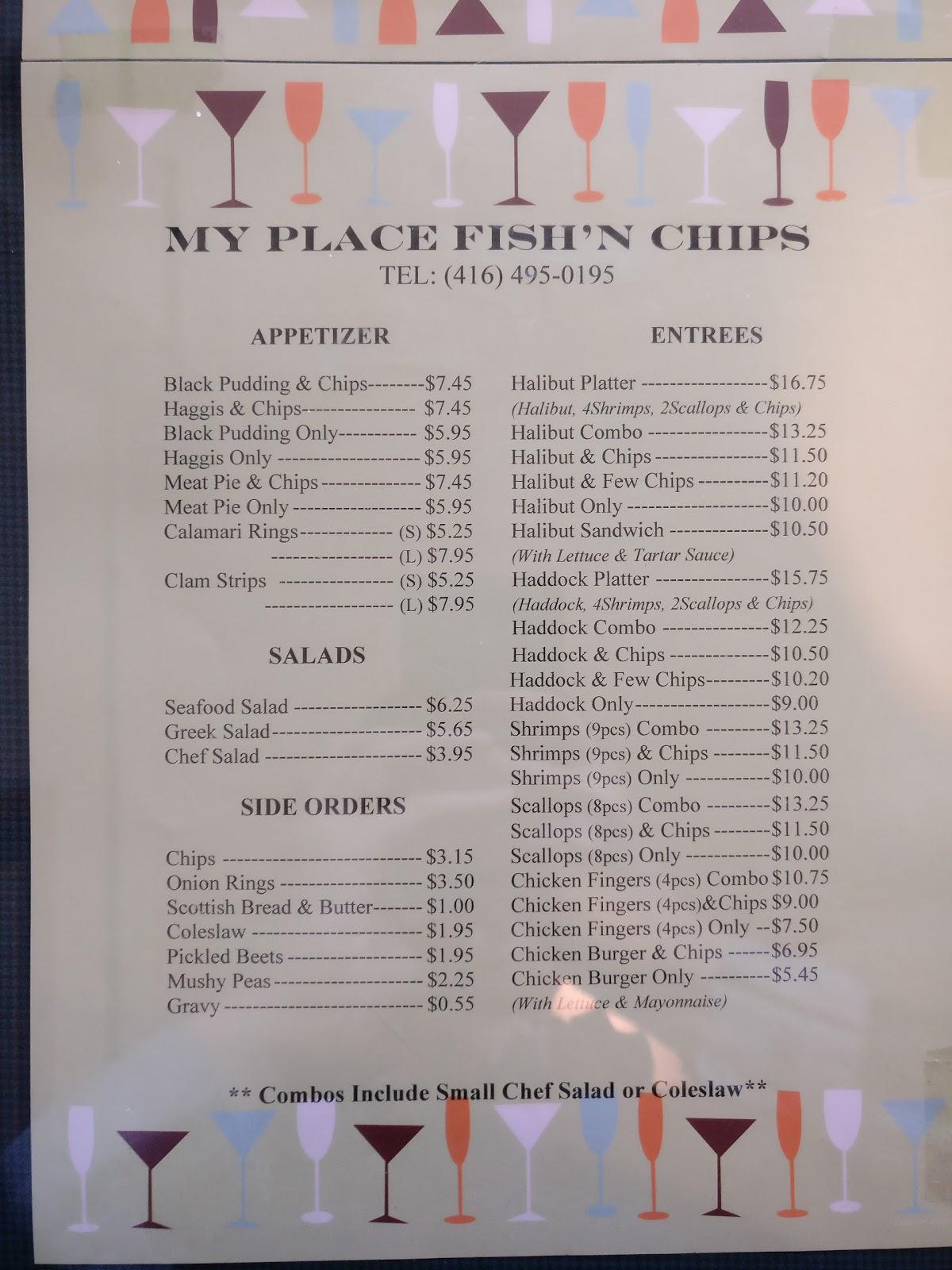 Menu at My Place Fish & Chips restaurant, Toronto