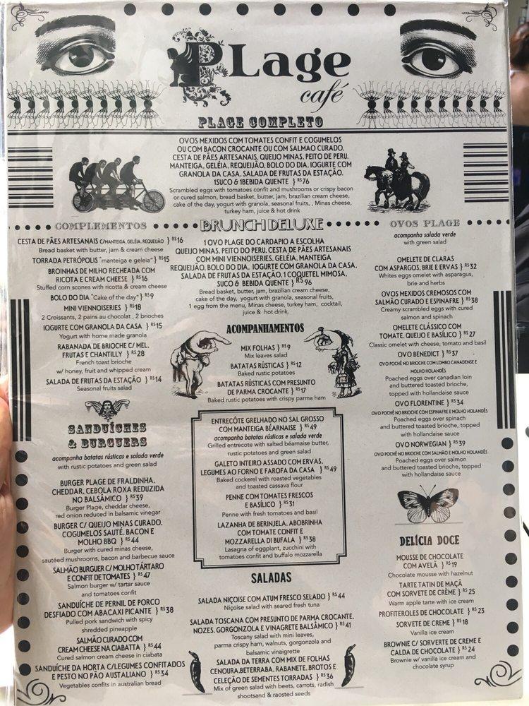 Menu at Plage Café, Rio de Janeiro