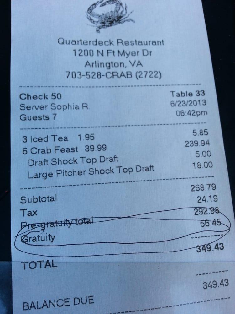 Menu at Quarterdeck restaurant, Arlington