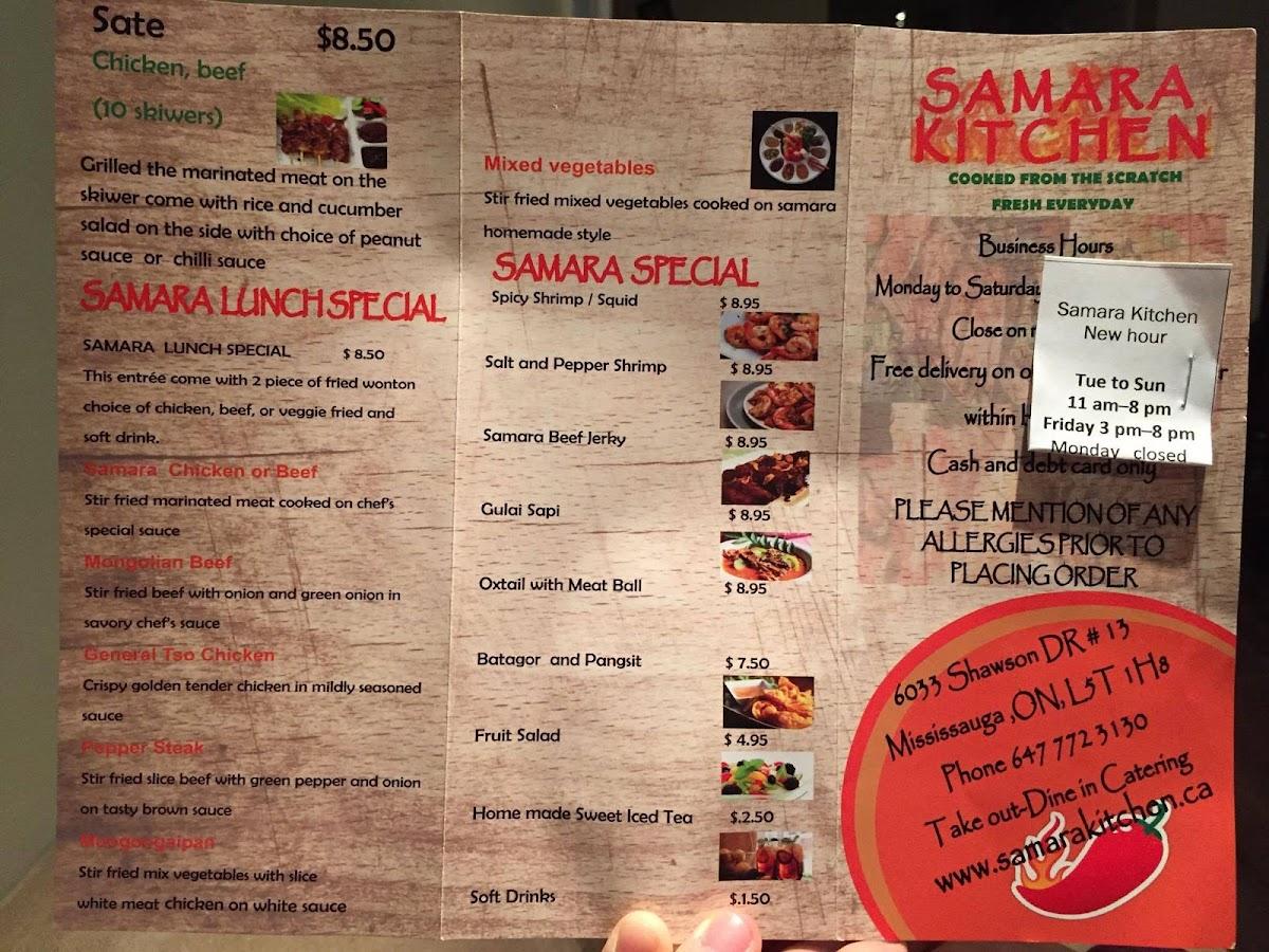 Menu at Samara Kitchen restaurant, Mississauga