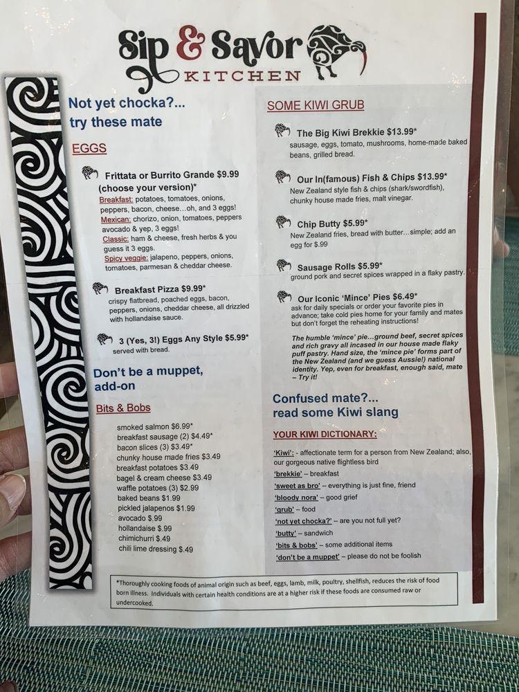 Menu at Sip and Savor Kitchen restaurant, Las Vegas