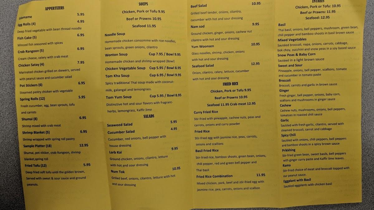 Menu at Thai Time restaurant, Renton