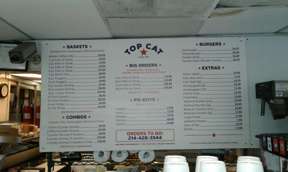Menu at Top Cat Seafood Restaurant, Dallas, hatcher street