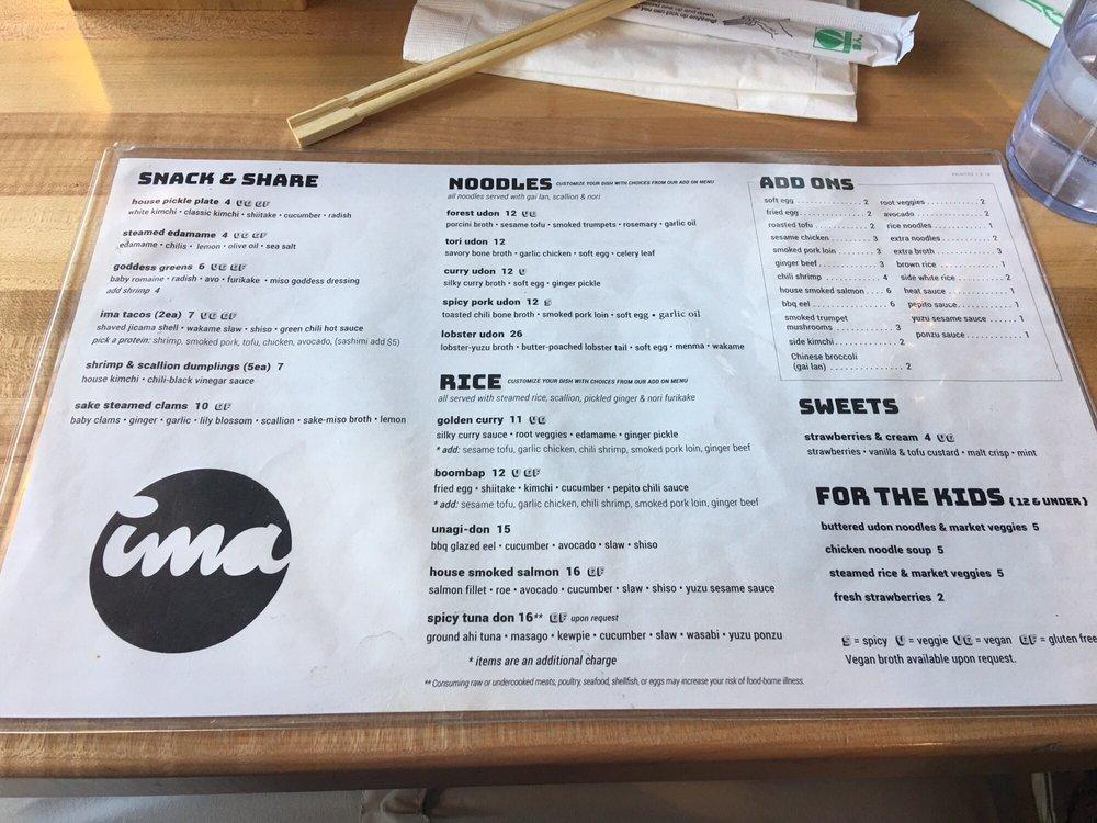 Menu at ima restaurant, Detroit, 2015 Michigan Ave