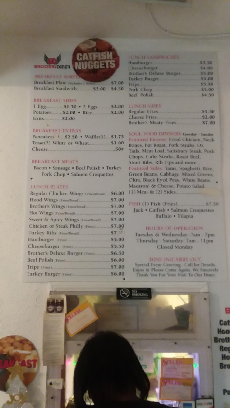 Menu at Brother's Diner restaurant, St. Louis