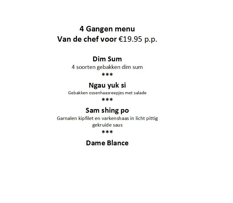 Menu at De Chinese Muur, Egmond aan Zee