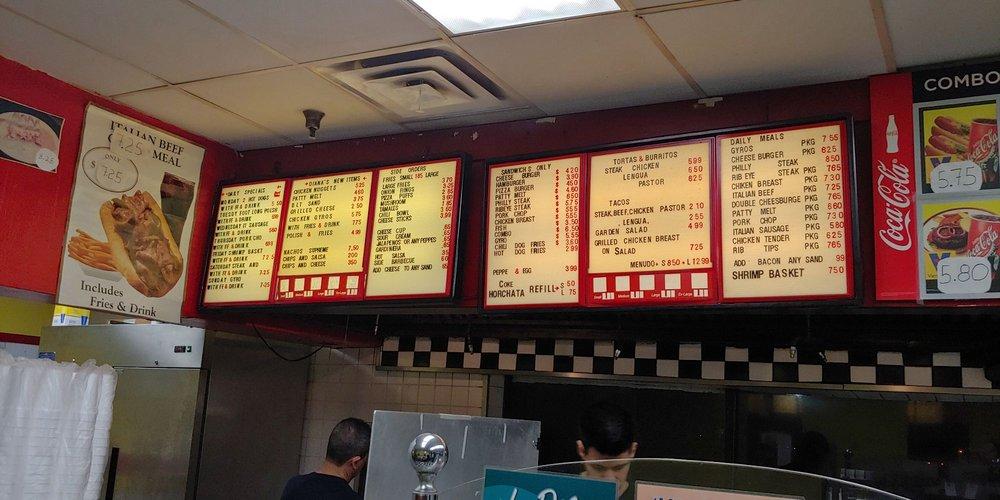 Menu at Diana's Red Hots restaurant, Carol Stream