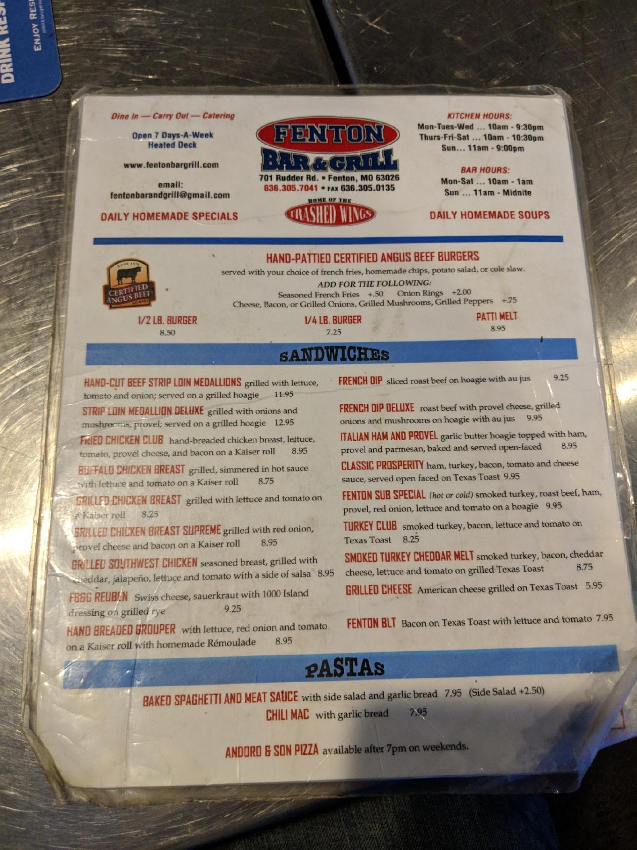 Menu at Fenton Bar and Grill, Fenton
