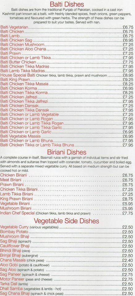 Menu at Indian Chef restaurant, Woodford Halse