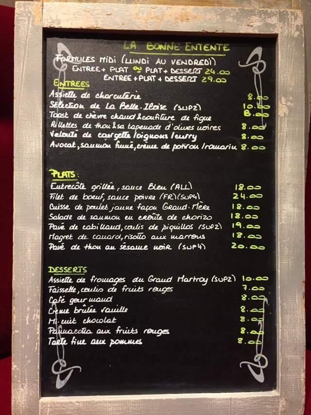 Menu au La Bonne Entente restaurant, Pontoise