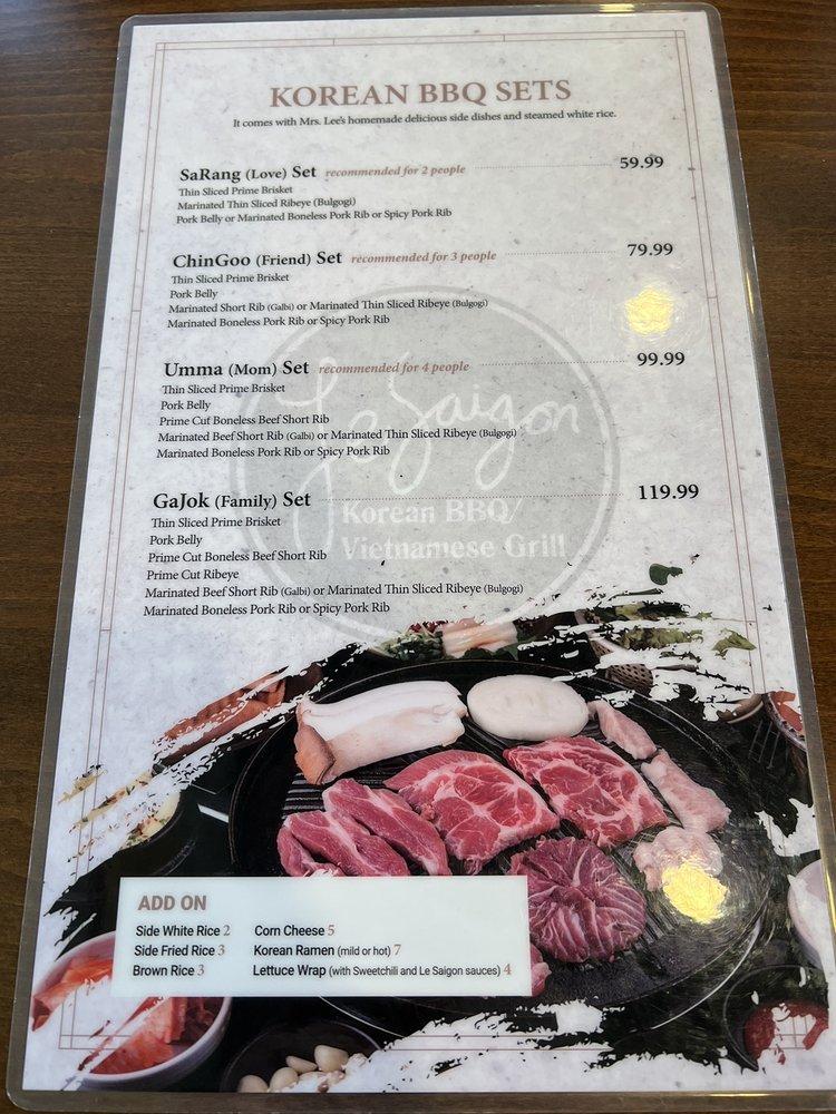Menu at Le Saigon restaurant, Hammond