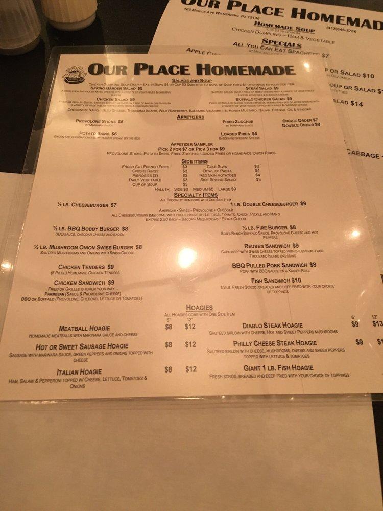 Menu at Our Place Homemade cafe, Wilmerding