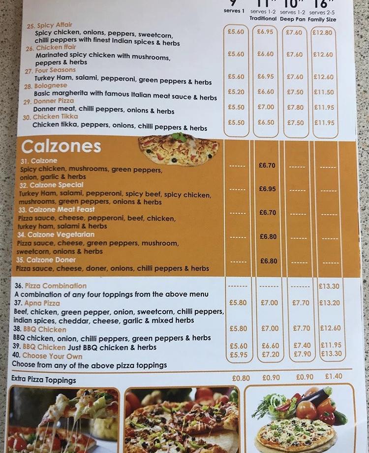 Menu at Pizza Affair pizzeria, Leeds, 7 Station Rd